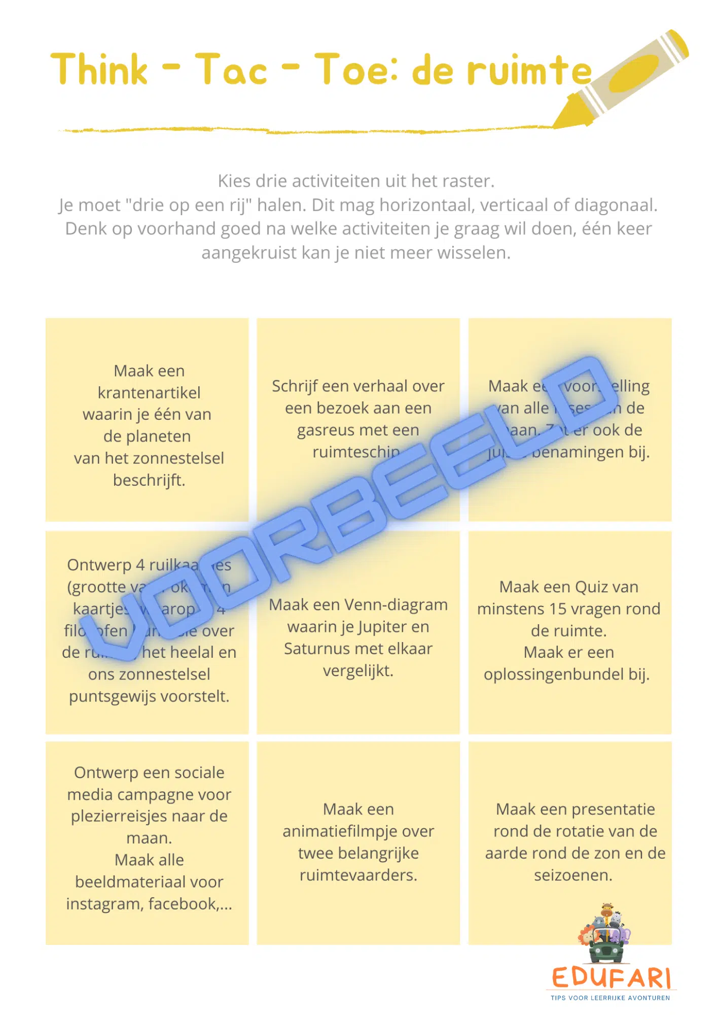 Think Tac Toe - Verrijkingsoefeningen - Voorbeelden - Edufari